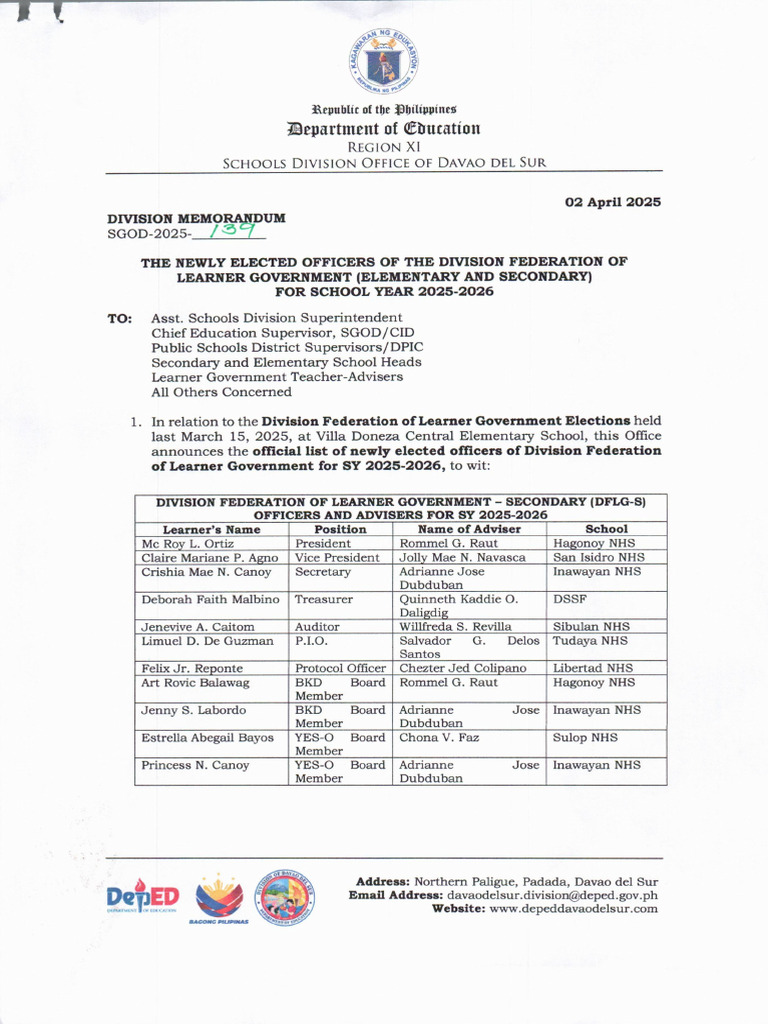 DM Sgod 2025 139 The Newly Elected Officers Division Federation of ...