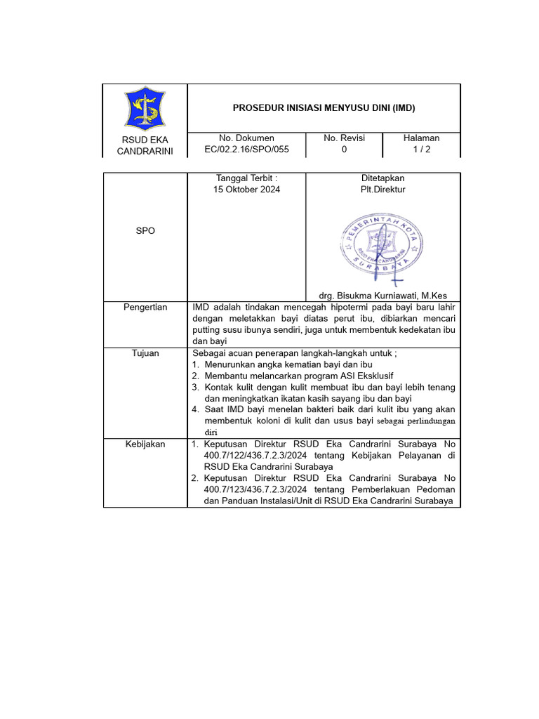 SPO INISIASI MENYUSU DINI (IMD).docx (1) | PDF