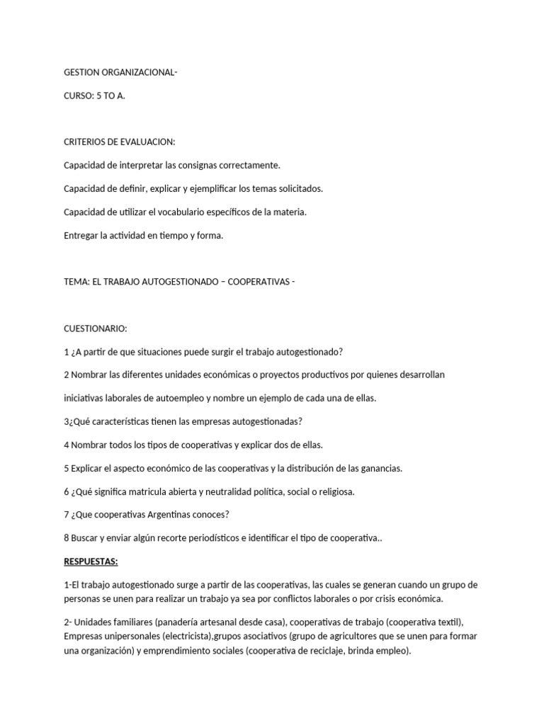 Trabajo Autogestionado y Cooperativas | PDF | Cooperativa | Business