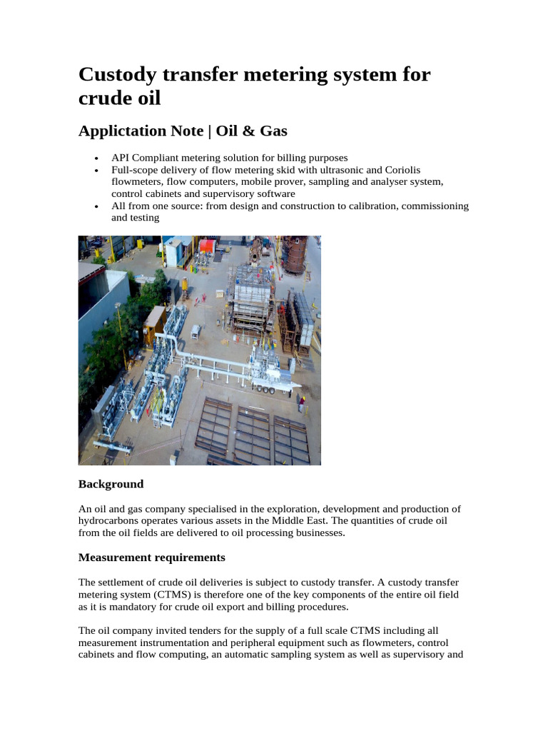 Custody Transfer Metering System For Crude Oil | PDF | Flow Measurement ...
