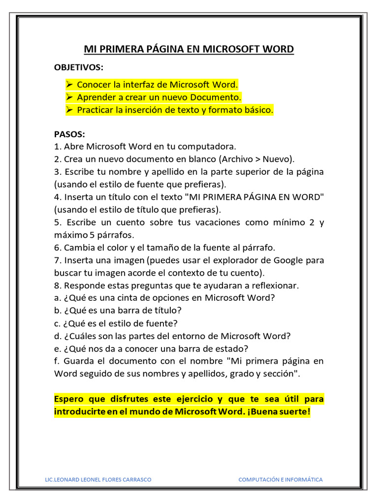Mi Primera Página en Microsoft Word | PDF