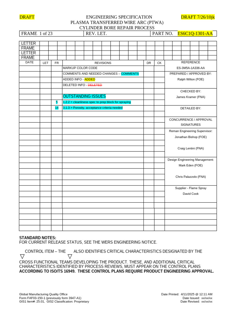 Es6c1q-1301-Aa Ptwa Draft Spec 100726jk | PDF | Electric Arc | Bearing (Mechanical)