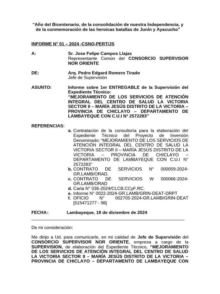 Informe 01 - Pert Primer Entregable | PDF