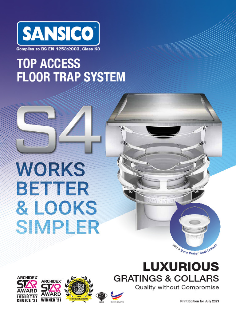 Sansico Top Access Floor Trap System Model S4 Catalogue 4pp16pp FA Visual | PDF | Pipe (Fluid ...