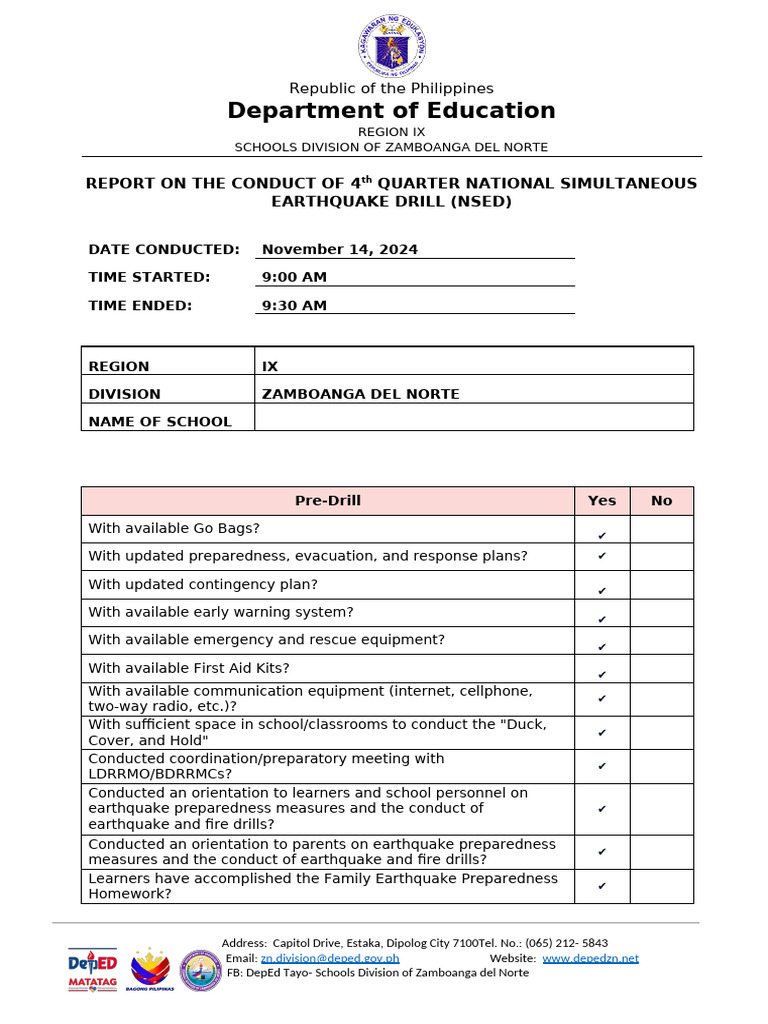 Nsed-4th Quarter S.Y. 2024 | PDF | Civil Defense | Emergency Management