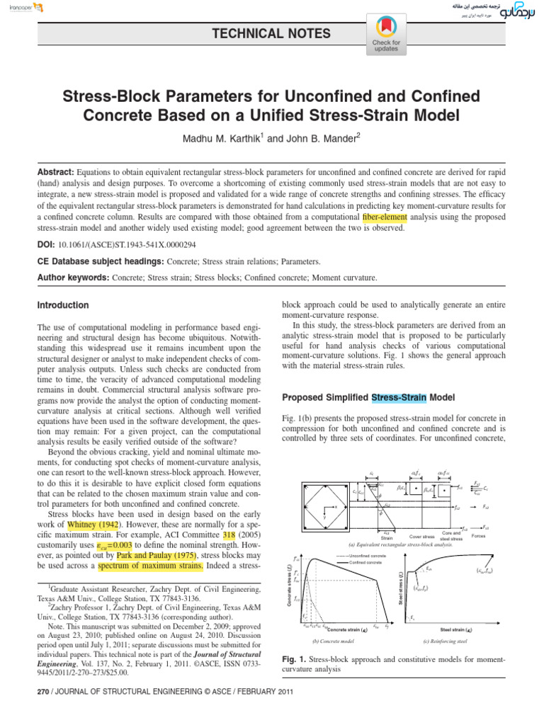 Mander - 2011 - Stress-Block Parameters For Unconfined & Confined ...