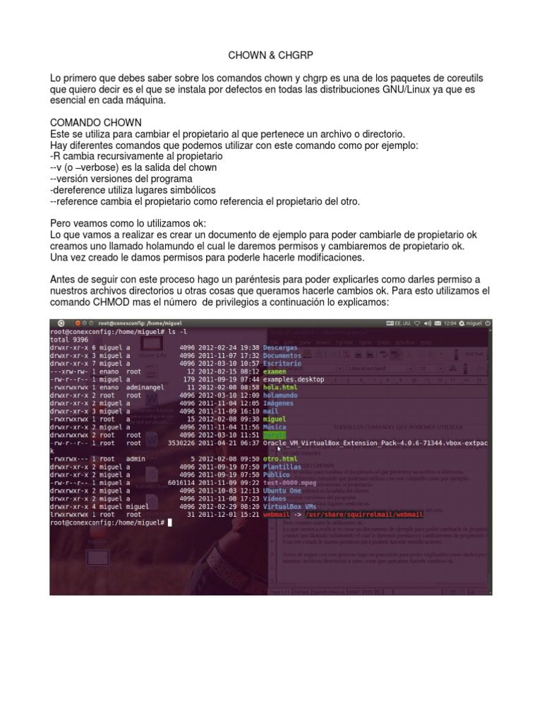 Comandos chown y chgrp en Linux | PDF | Archivo de computadora | Distribución de Linux