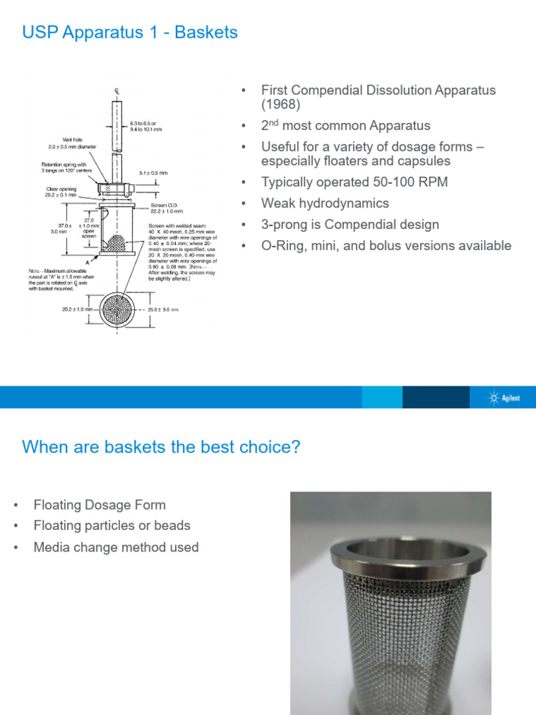 Agilent Dissolution Baskets Overview Ken Boda 1736951502 | PDF