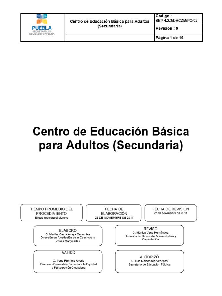 MANUAL DE PROCEDIMIENTOS SECUNDARIA (Sep - Manual - Secundaria - Adultos - 2012 (1) ) | PDF ...