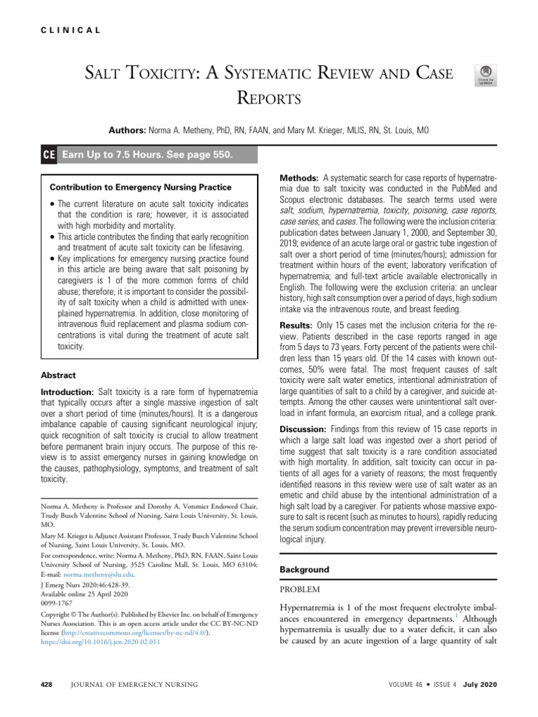 Salt Toxicity A Systematic Re | PDF | Medical Specialties | Clinical Medicine