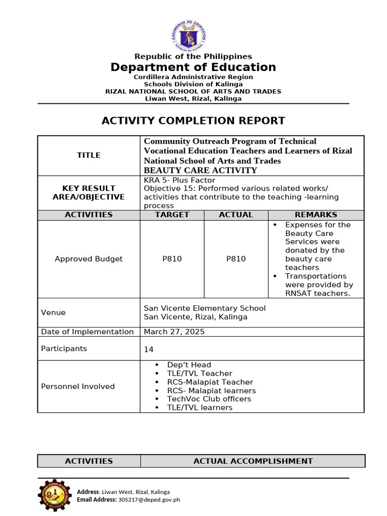 Activity Completion Report Community Outreach 2025 | PDF | Learning