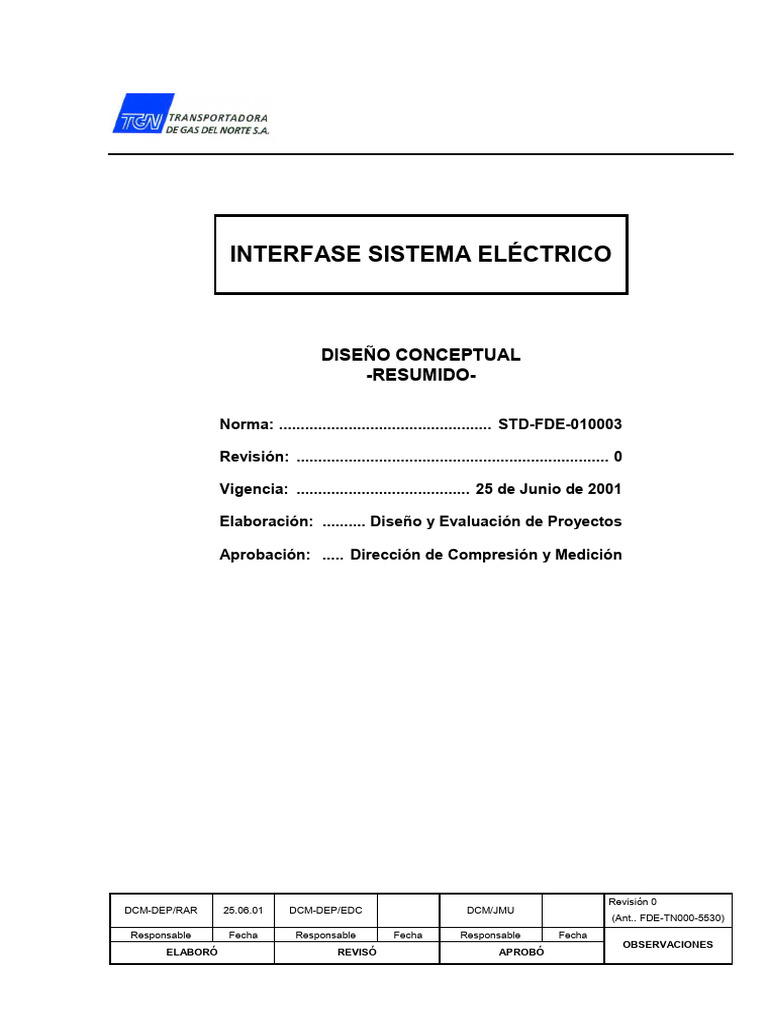 STD-FDE-010003 - 0 Resumido (Interfase Sistema Eléctrico) | PDF | Generador eléctrico | Relé