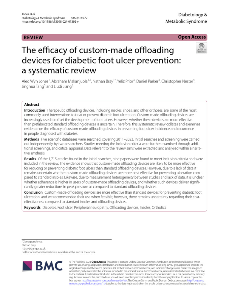 The Efficacy of Custom-Made Offloading Devices For Diabetic Foot Ulcer ...
