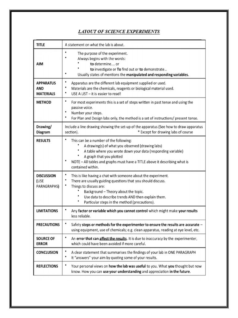 Layout of Science Experiments | PDF