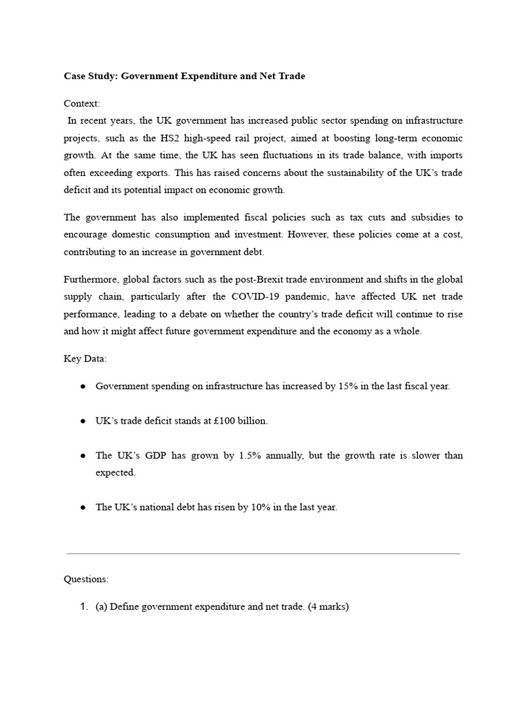 Y12 - Case Study - Government Expenditure and Net Trade | PDF
