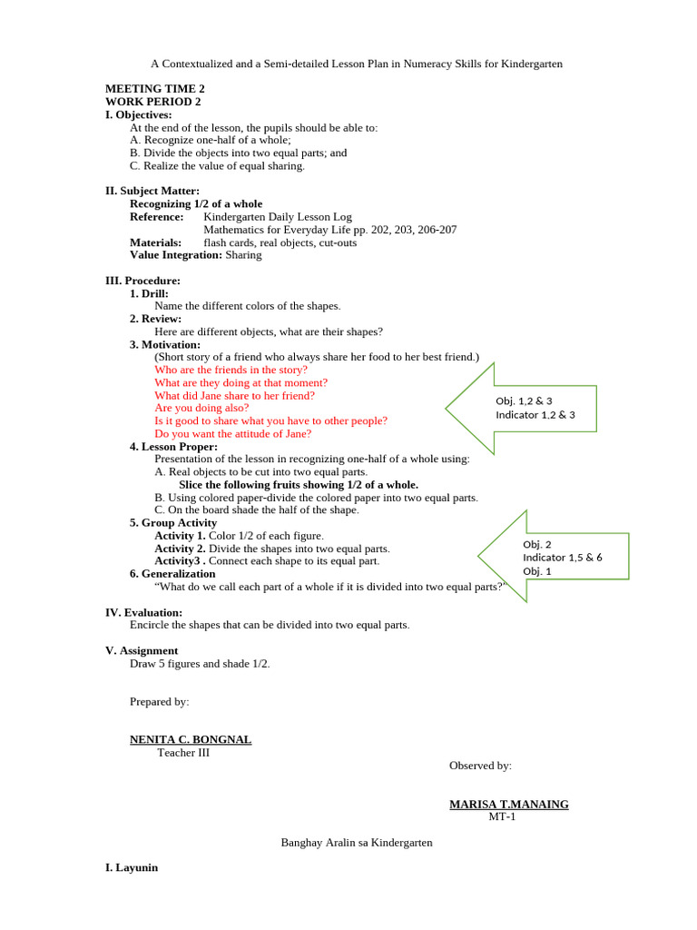 Demo Lesson Plan, Math Kinber | PDF | Learning