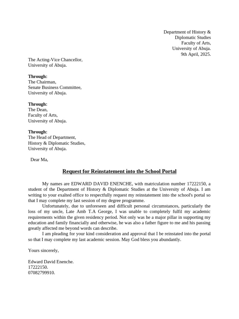 Request for School Portal Reinstatement | PDF