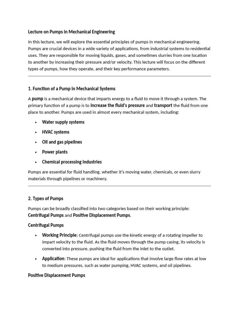 Lecture On Pumps in Mechanical Engineering | PDF | Pump | Flow Measurement