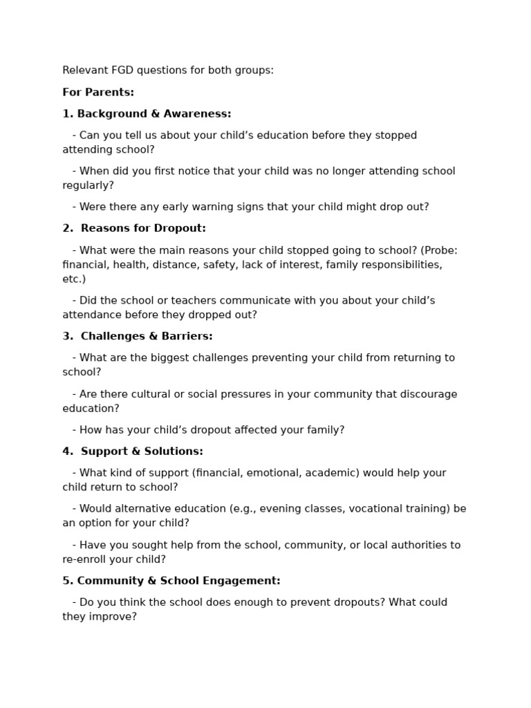 Relevant FGD questions (NAS) | PDF | Learning | Social Psychology