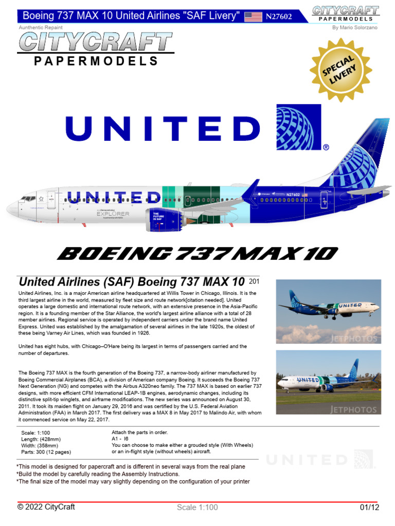 Boeing 737 MAX 10 - United Airlines (SAF Livery) 1 100 | PDF | United ...