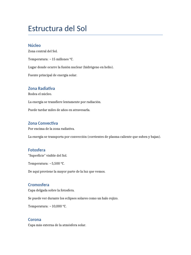 Estructura y capas del Sol | PDF