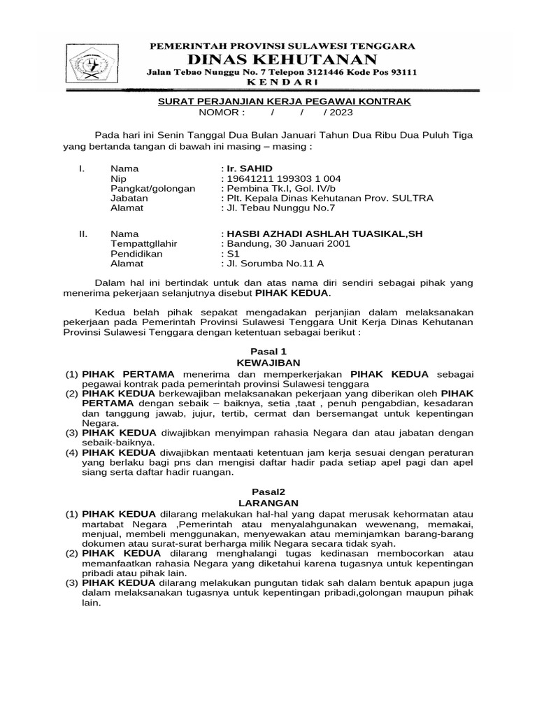 surat perjanjian kontrak DWI YANI | PDF