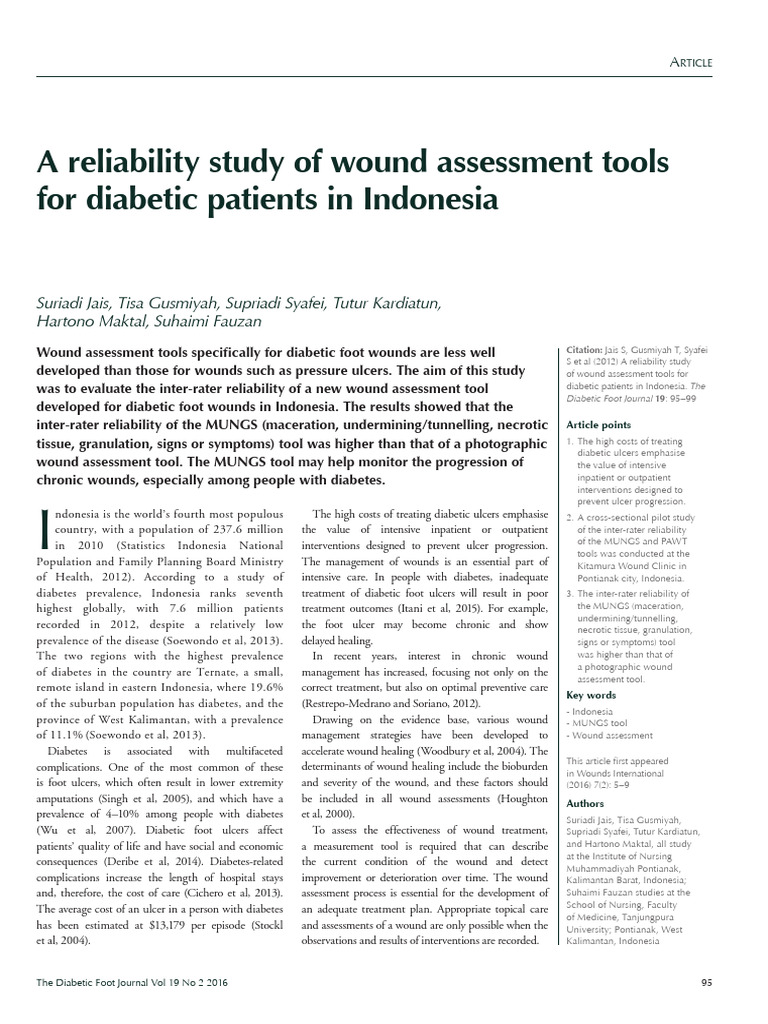 A Reliability Study of Wound Assessment Tools For Diabetic Patients in ...