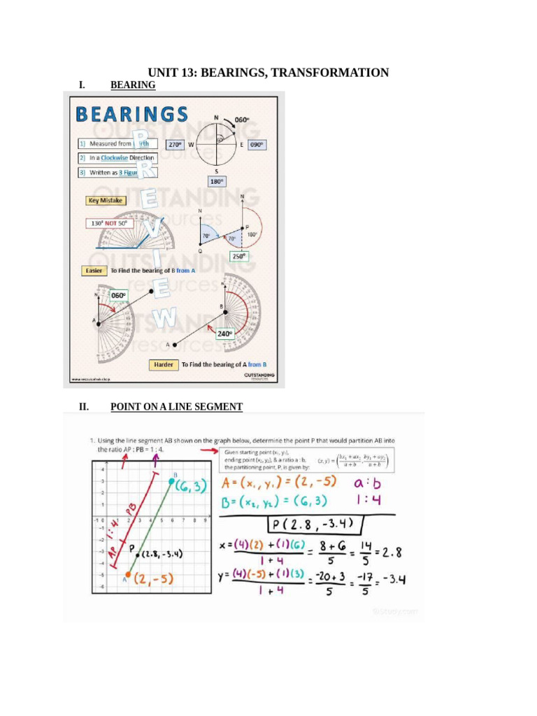 Unit 13. Bearing - point on a line segment - transformation | PDF