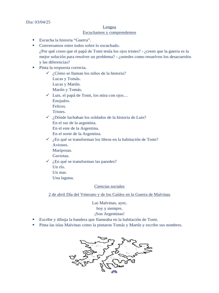 Actividades sobre la Guerra y Malvinas | PDF