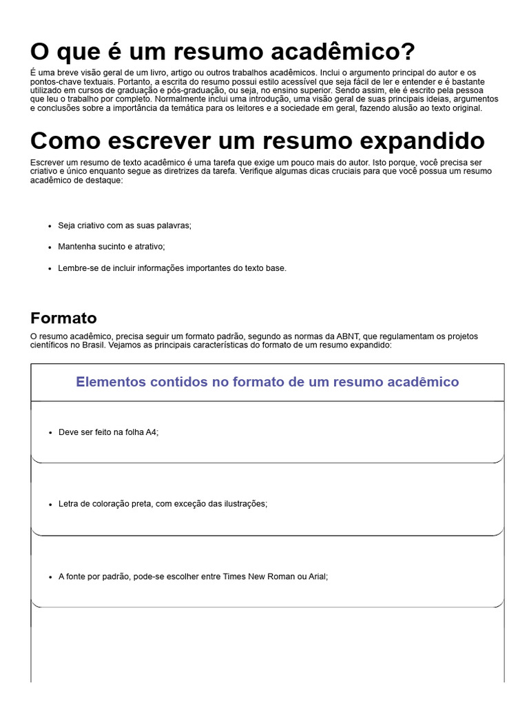 Resumo Acadêmico Simples e Expandido - Exemplos e Modelos Prontos | PDF | Abstract (resumo ...