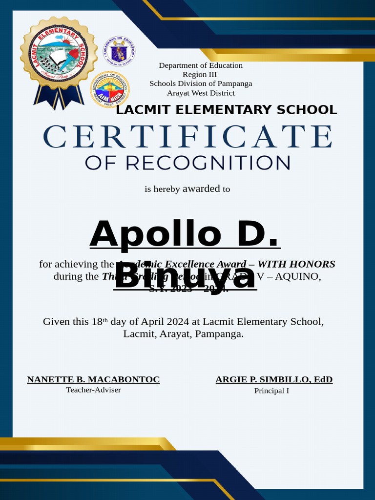 Certificate of Recognition 3RD Grading | PDF