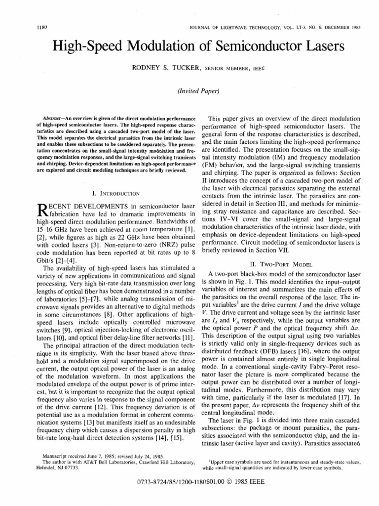 High-Speed Modulation of Semiconductor Lasers | PDF | Laser | Capacitance
