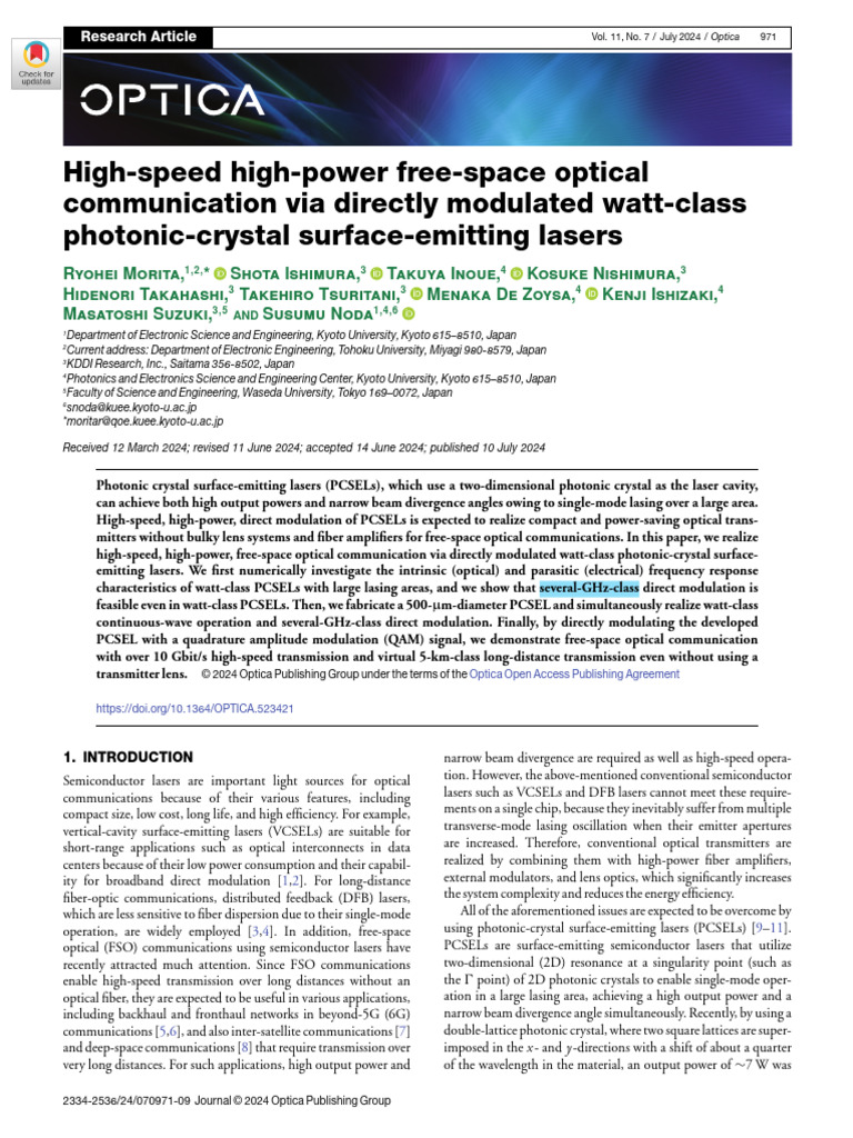 High-Speed High-Power Free-Space Optical | PDF | Laser | Bandwidth (Signal Processing)