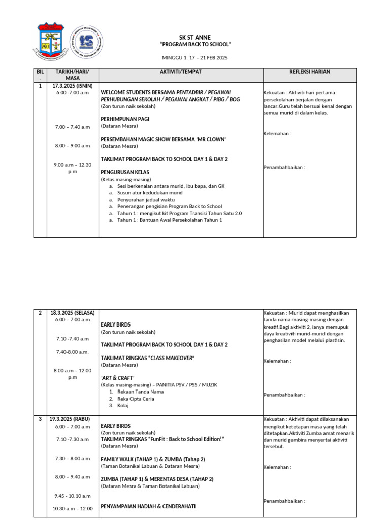 Program Back to School SK St Anne 2025 | PDF