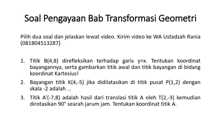 Soal Pengayaan Bab Transformasi Geometri | PDF