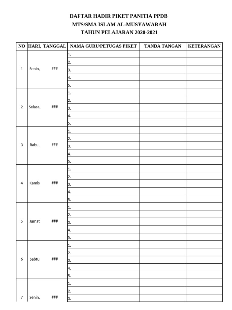 Absen Piket PPDB | PDF