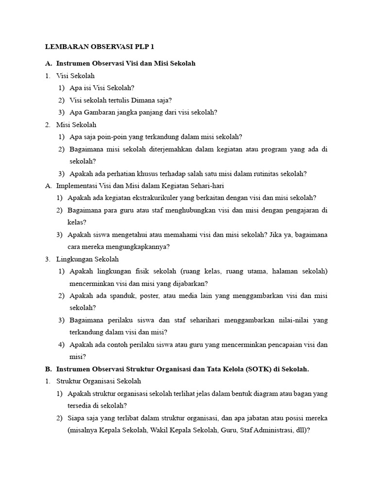 LEMBARAN OBSERVASI PLP 1 | PDF