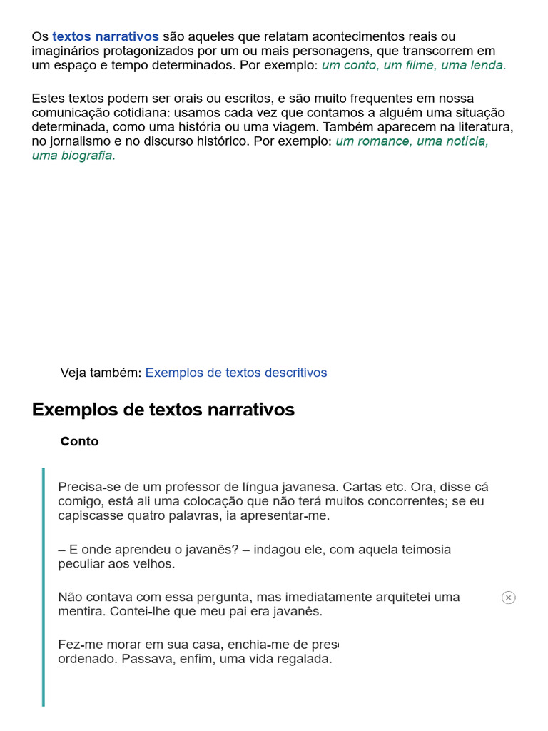Exemplos de Textos Narrativos | PDF
