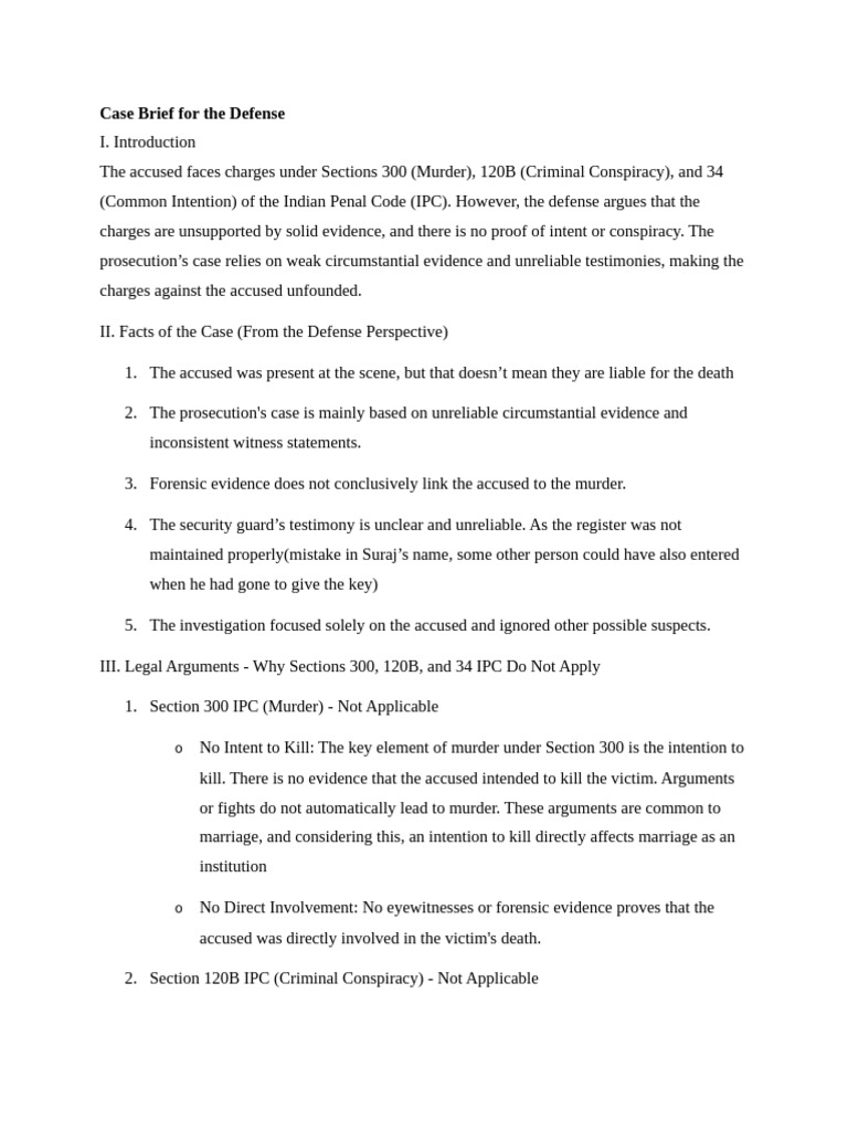 Defense Case Brief: Murder Charges Analysis | PDF | Circumstantial ...