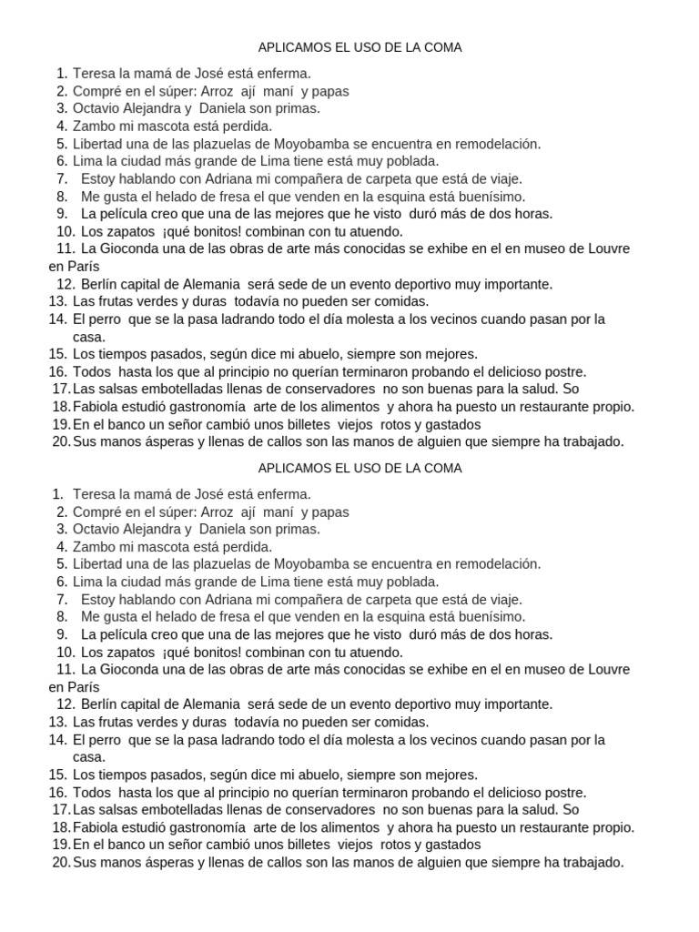 Aplicamos El Uso de La Coma | PDF