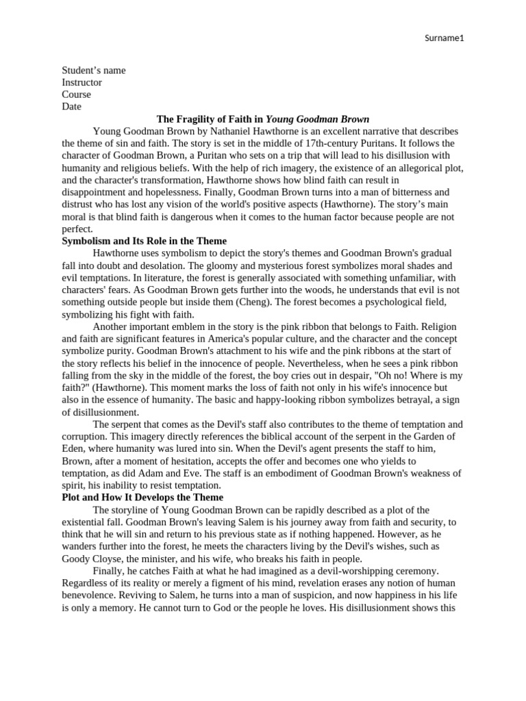 The Fragility of Faith in Young Goodman Brownedited Final Copy1 ...