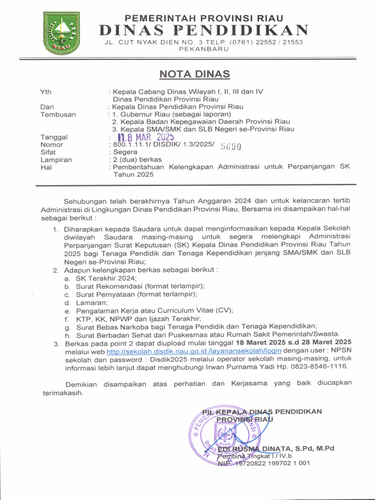 Pemberitahuan Kelengkapan Adm untuk Perpanjangan SK Tahun 2025 | PDF