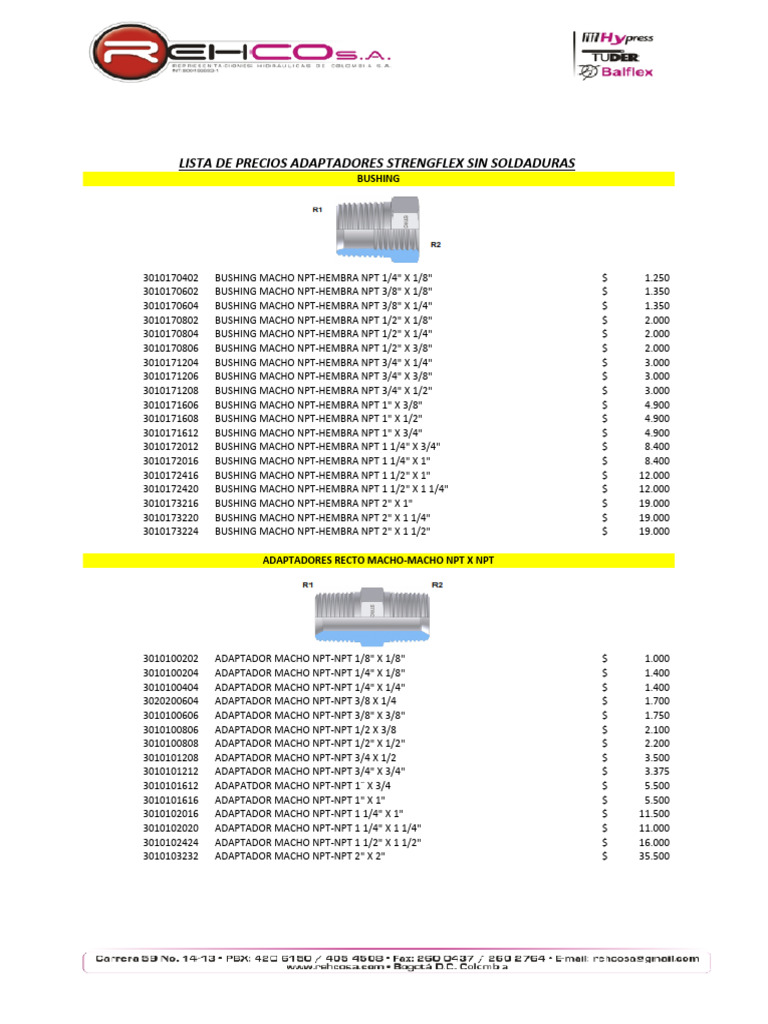 REHCO Lista de Precios Adaptadores 2014 | PDF | Sexo | Reproducción sexual