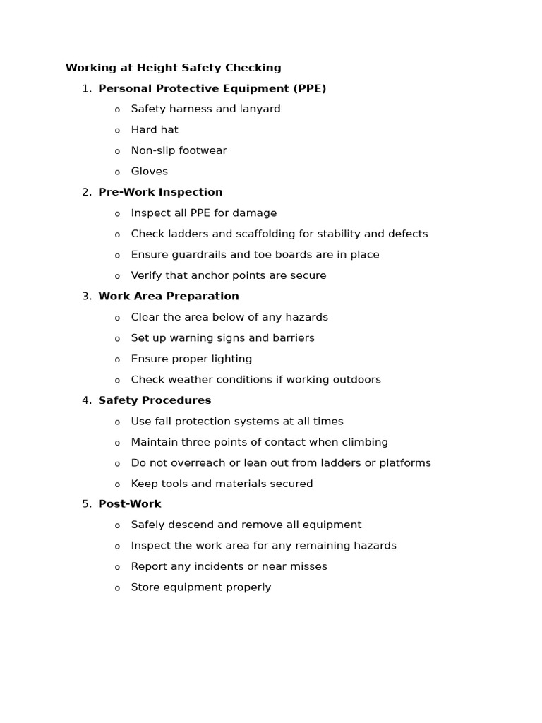 Height Safety Checklist and Procedures | PDF