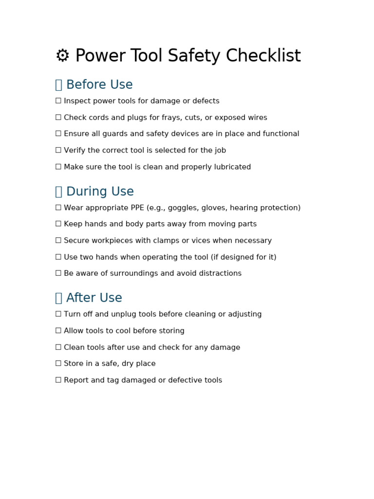 Power Tool Safety Checklist Guide | PDF
