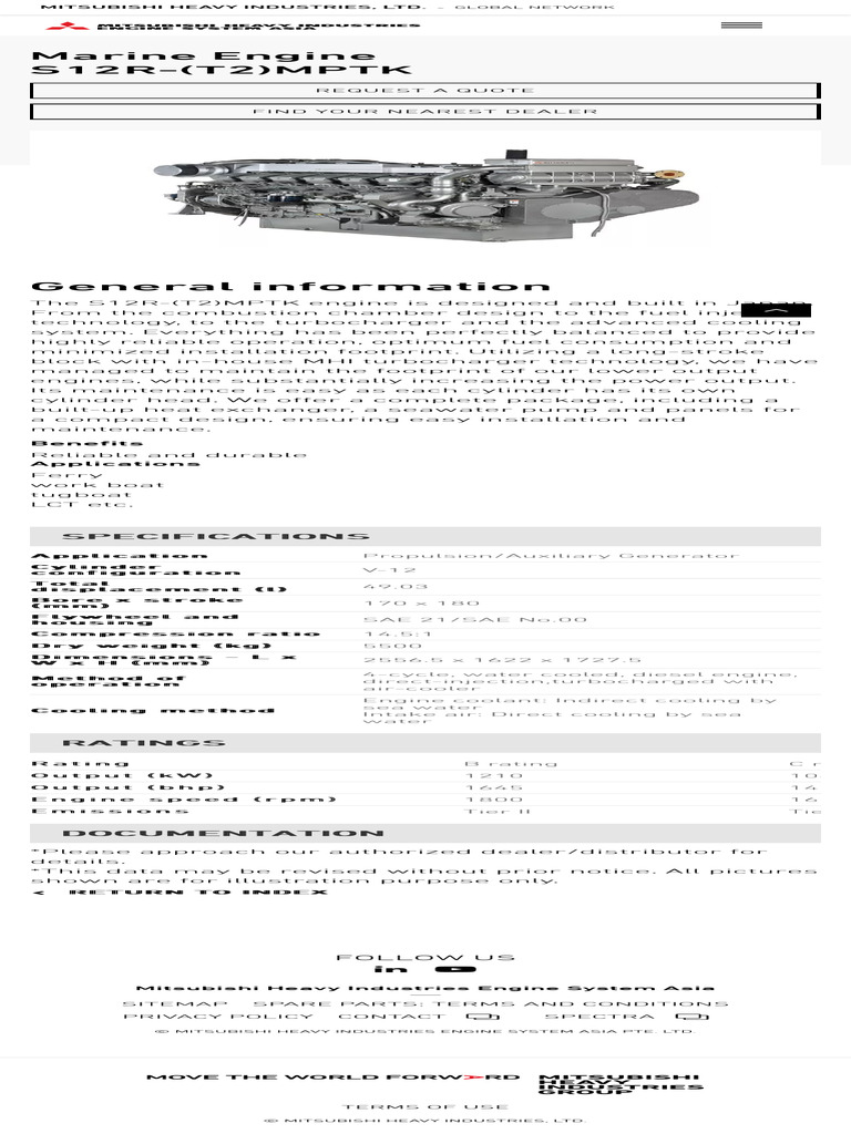 Mitsubishi S12R Engine Overview | PDF | Engines | Marine Propulsion