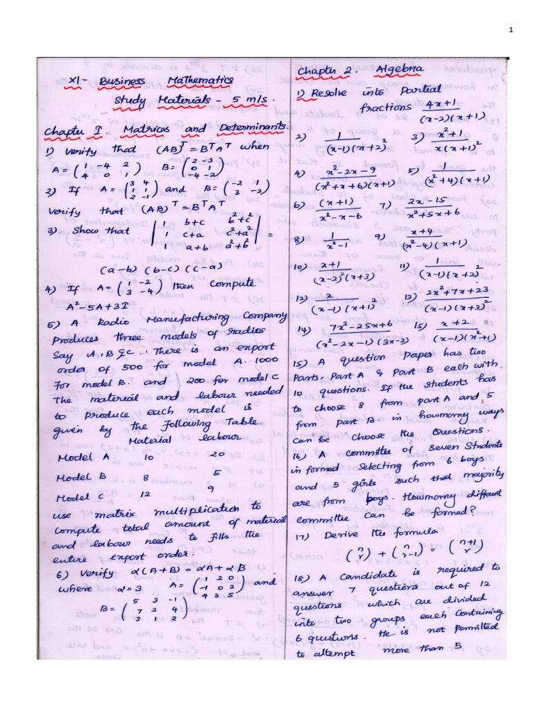 11th Business Maths Study Material em | PDF