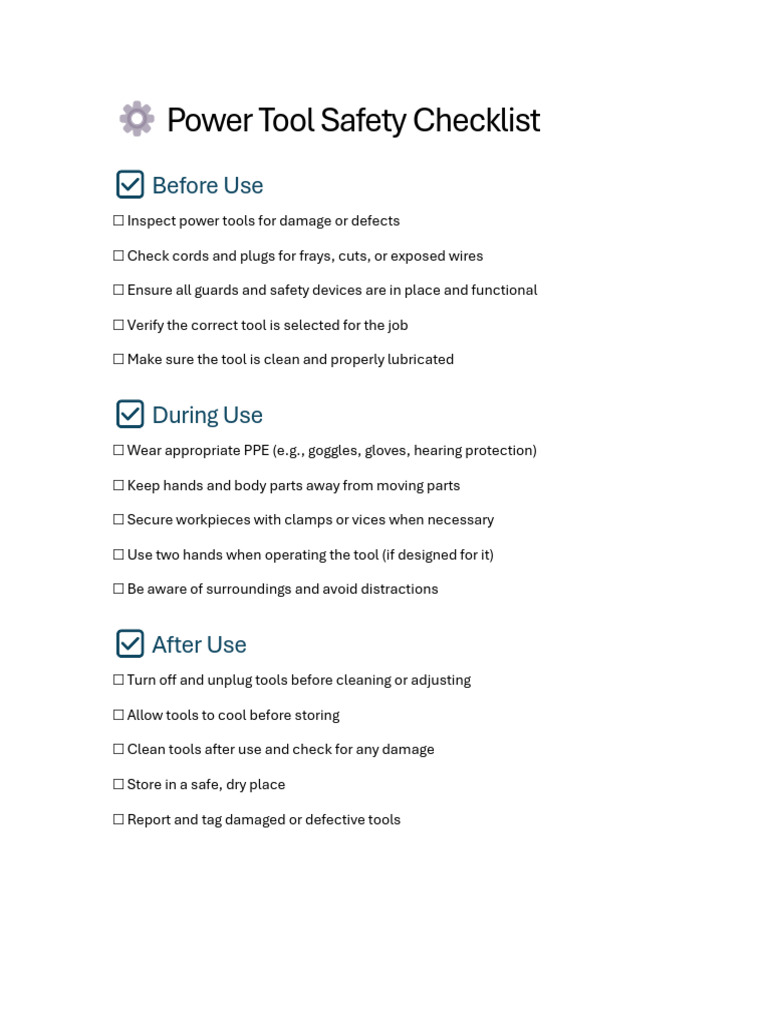 Power Tool Safety Checklist | PDF