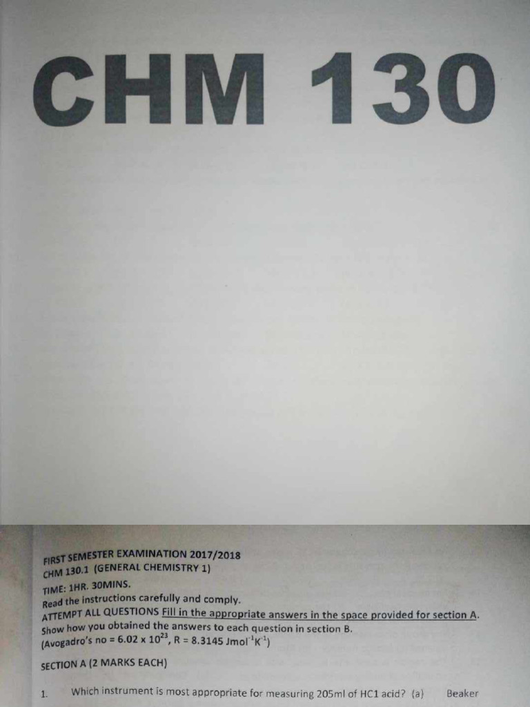 Chem 130 Past Questions-1 | PDF