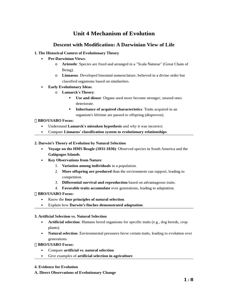 Unit 4 Mechanisms of Evolution-总结 | PDF | Natural Selection | Evolution